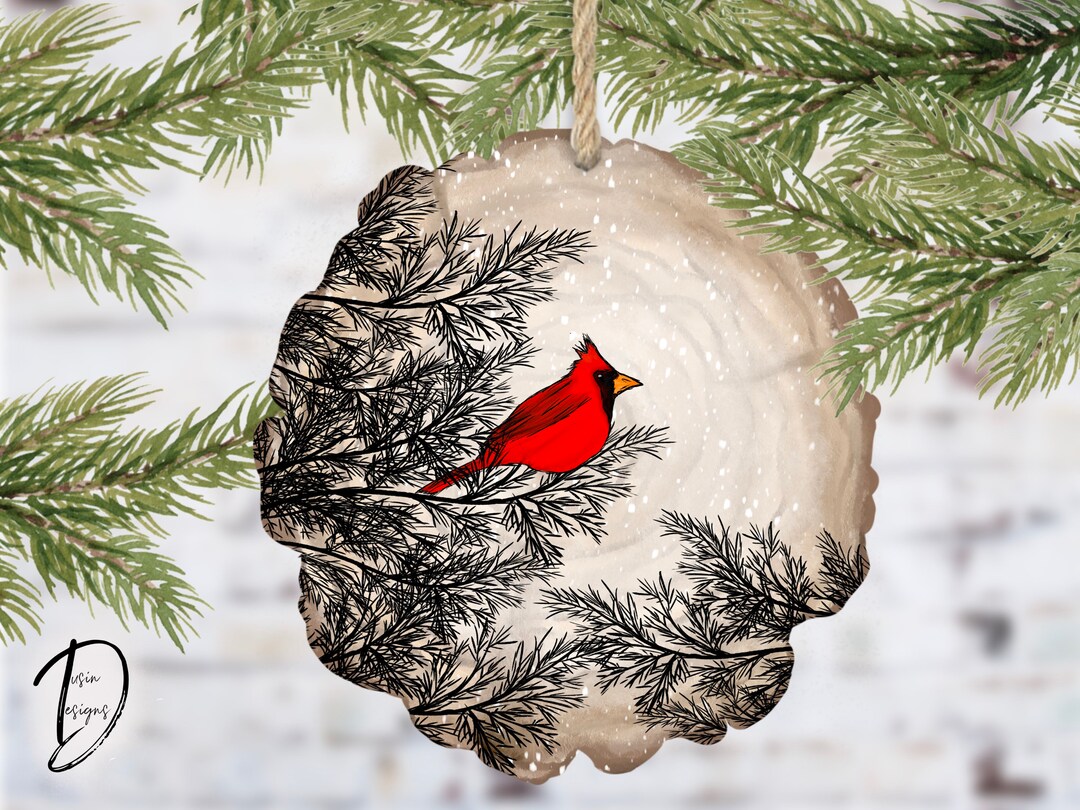 Cardinal Wood Slice PNG, Wood Png, Wood Slice Png, Christmas Ornament ...