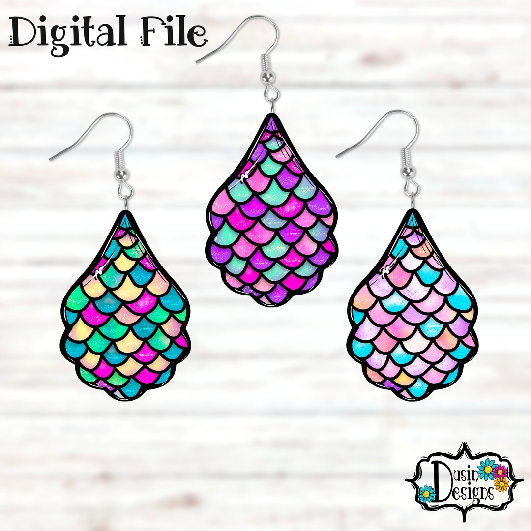 Fancy Teardrop Earring PNG, Mermaid Earrings, Mermaid Scale Earrings ...