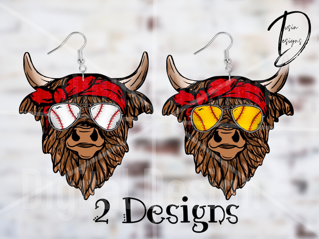 Highland Cow Png, Baseball Cow, Softball Cow Png, Cow With Headband ...