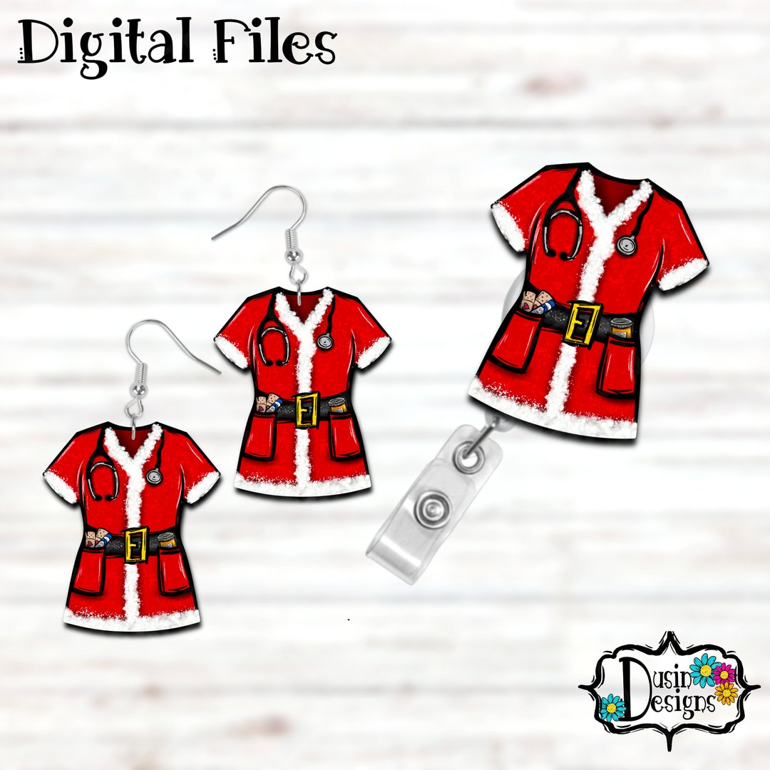 Santa Scrub PNG, Christmas Scrub Earrings, Christmas Scrub Badge Reel ...