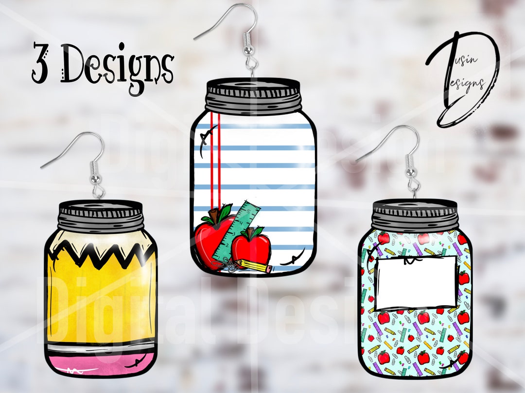 Mason Jar PNG, Teacher Earrings, Teacher Door Hanger Bundle, Teacher ...
