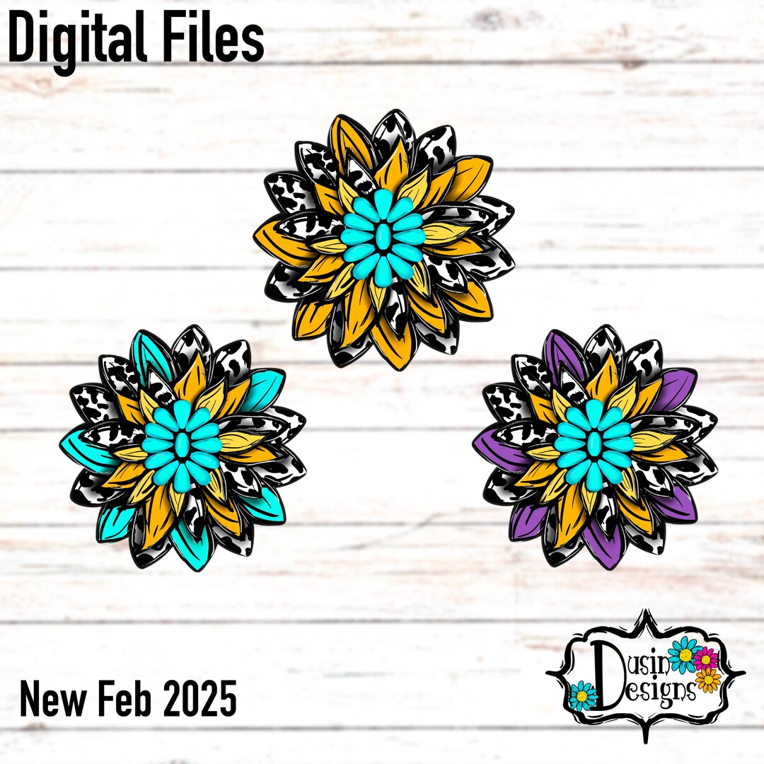Sunflower PNG, Western Turquoise Sunflower PNG, Cow Print Sunflower ...