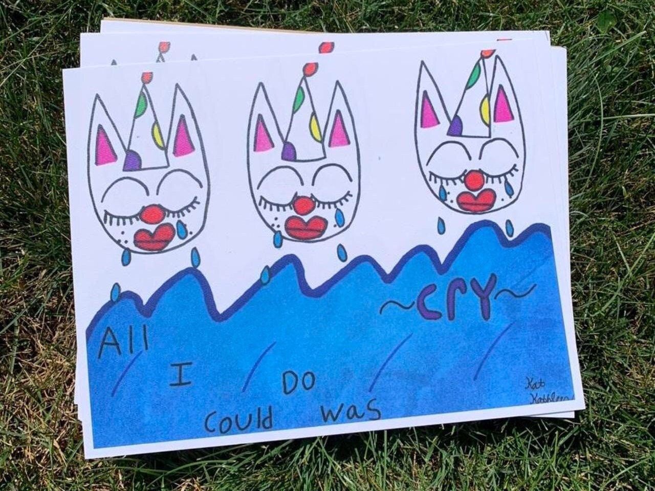 Clown Art // Cat Art // Cat Lover // Clowncore // Pastel // - Etsy