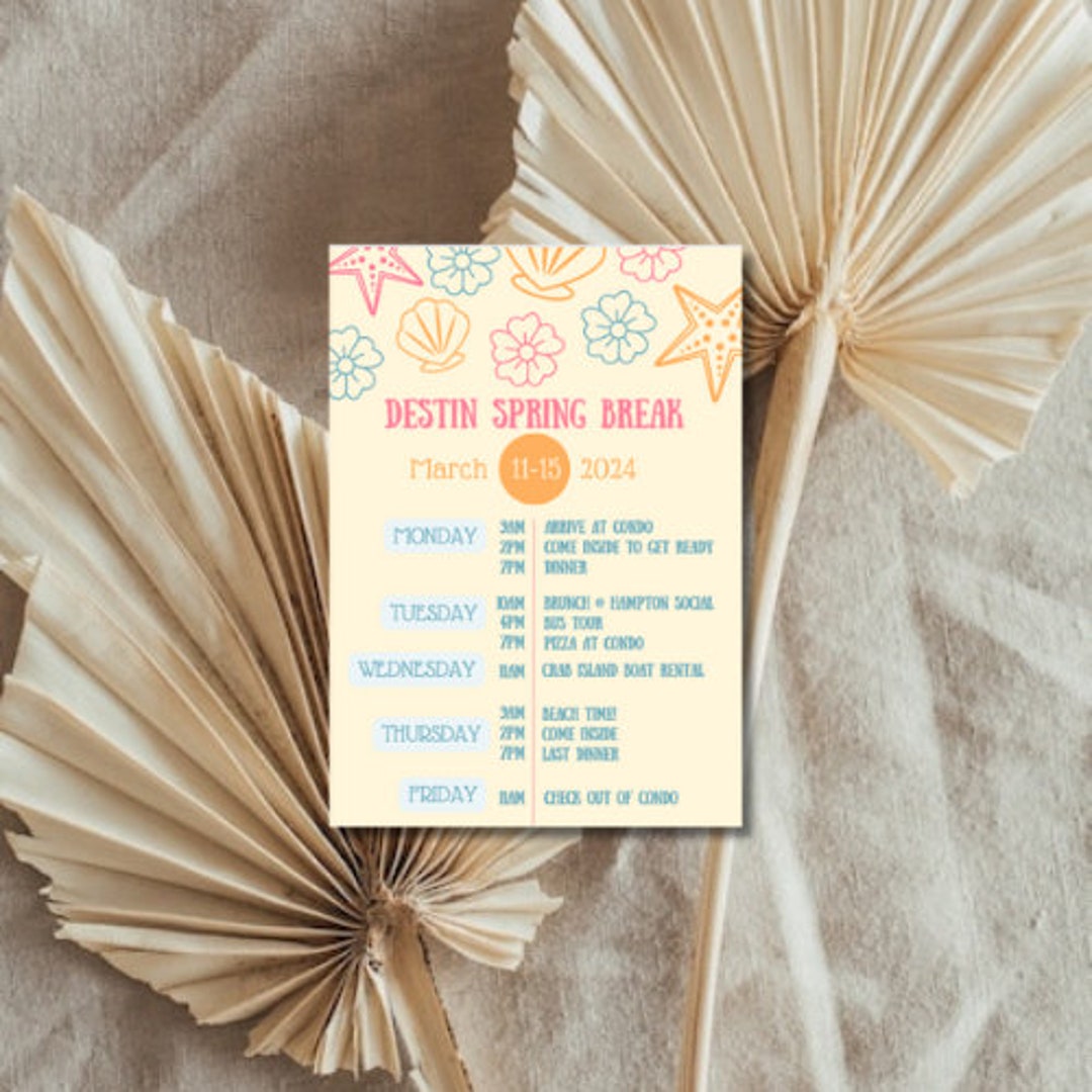 Beach Destin Spring Break Party Invitation W/ Itinerary | Instant ...