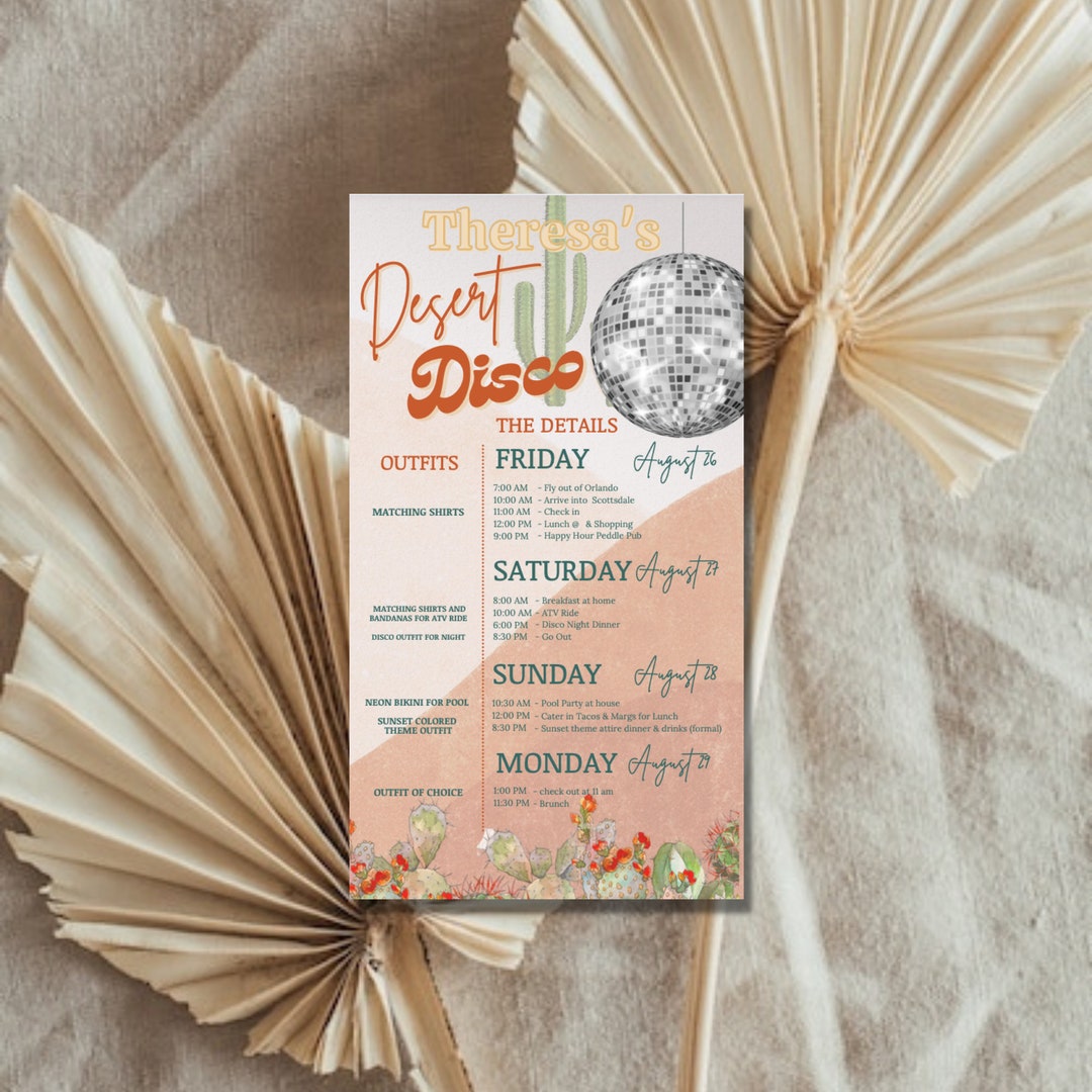 Desert Disco Scottsdale Arizona Bachelorette Party Invitation W ...