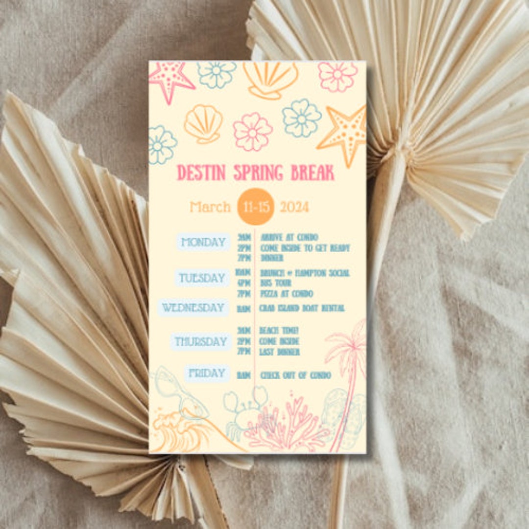 Beach Destin Spring Break Party Invitation W/ Itinerary *phone ...