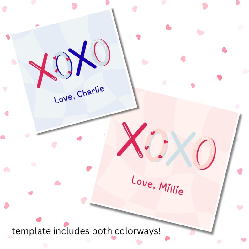 Digital Template for Classroom Valentines - Xoxo Design in Multiple ...