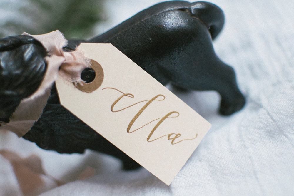 Modern Calligraphy Manila Gift Tag With Gold Ink Place Cards - Etsy