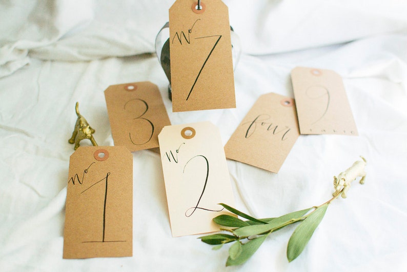 Modern Calligraphy Kraft Tag Table Numbers Rustic Manila - Etsy