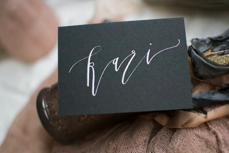 Black Modern Calligraphy Place Card With Gold, White or Silver Ink ...