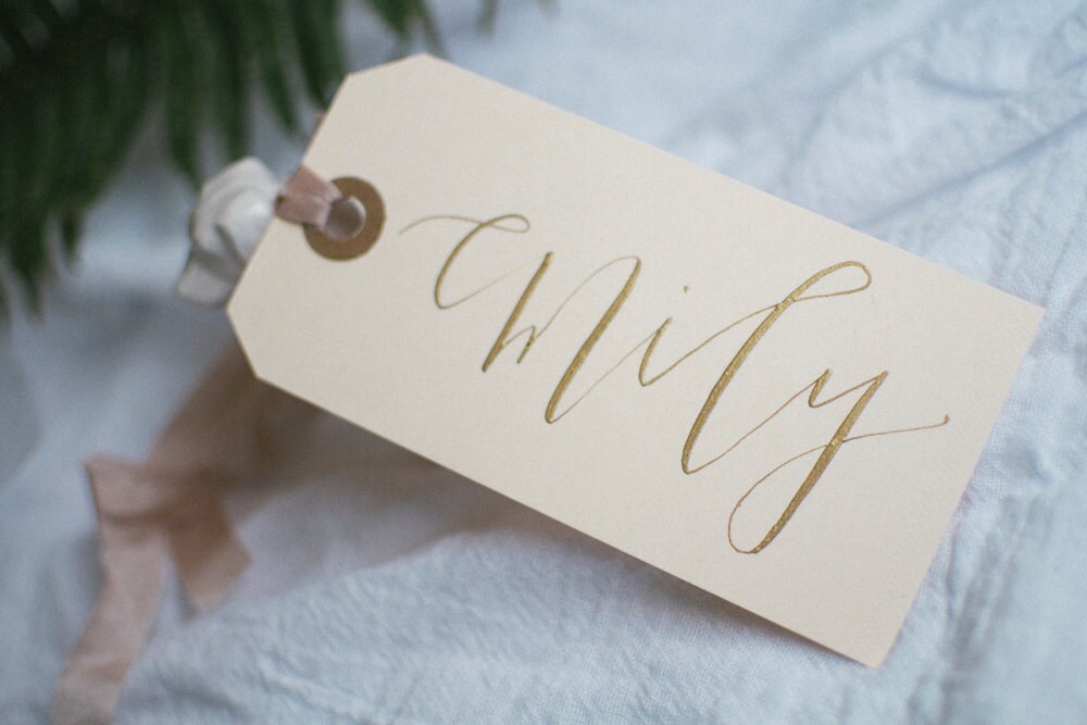 Modern Calligraphy Manila Gift Tag With Gold Ink Place Cards - Etsy