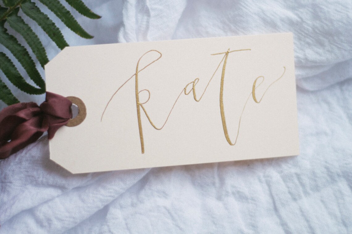Modern Calligraphy Manila Gift Tag With Gold Ink Place Cards - Etsy