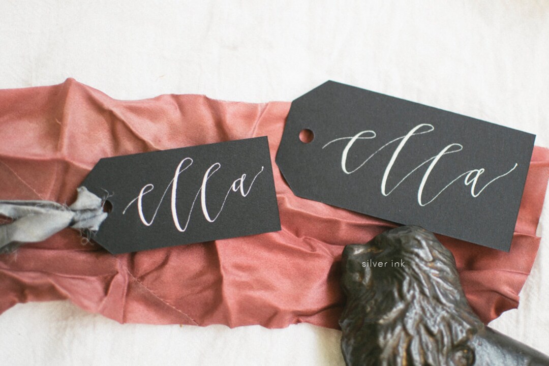 Modern Calligraphy Black Gift Tags With Silver or White Ink | Place ...