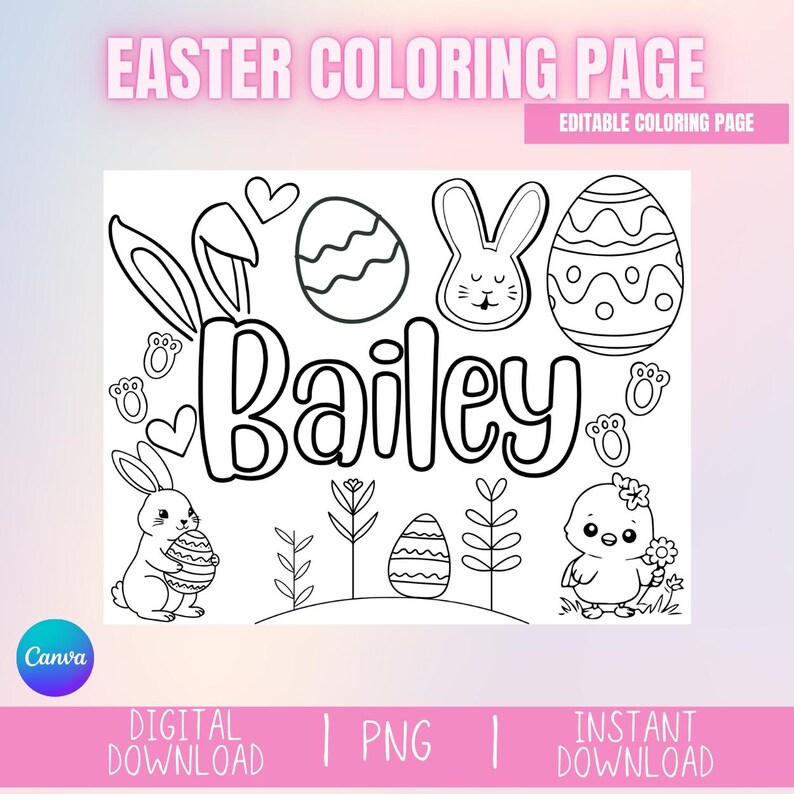 EDITABLE Easter Printable Coloring Sheet, Whimsical Fun Cute Coloring ...