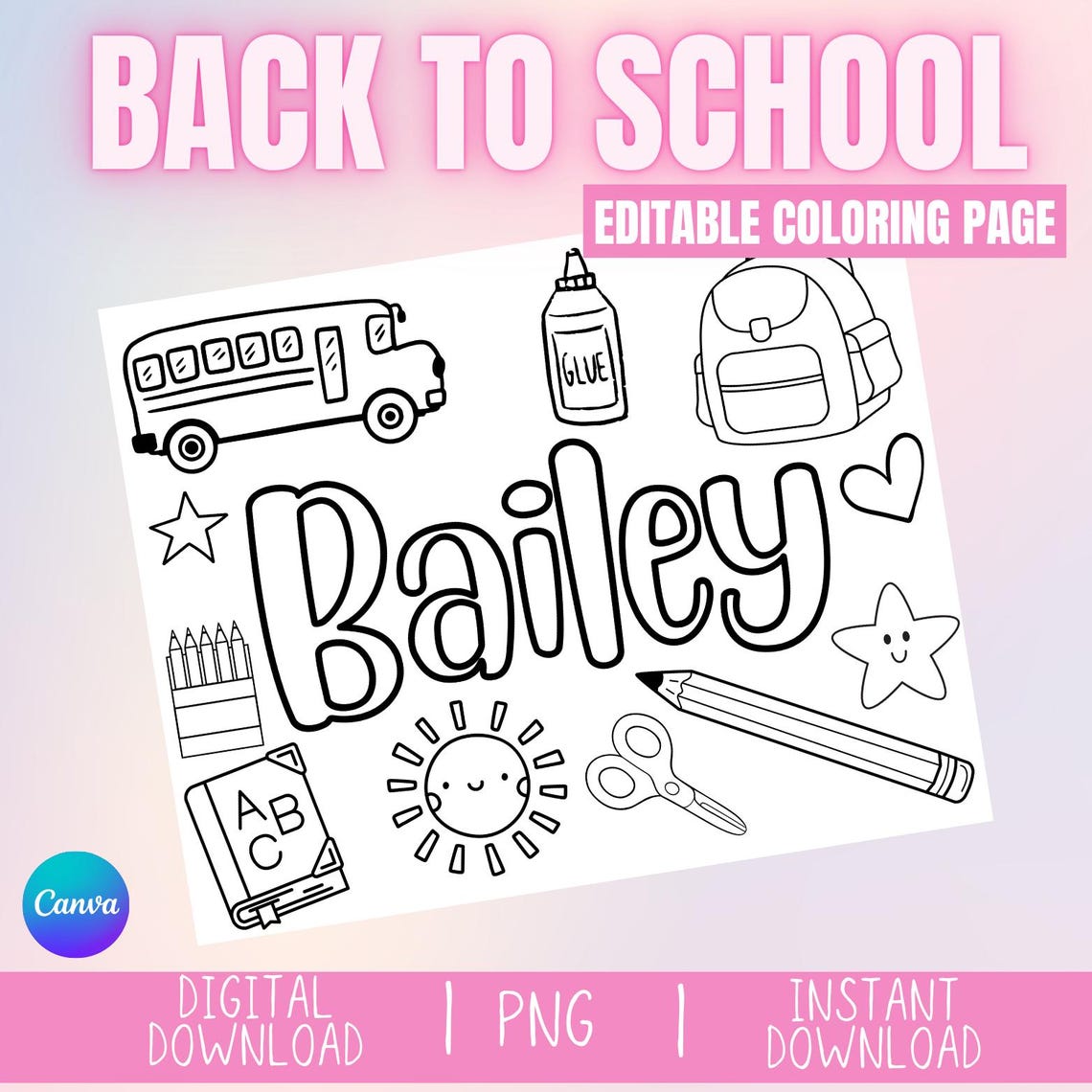 EDITABLE Back to School Printable Coloring Sheet, Whimsical Fun Cute ...
