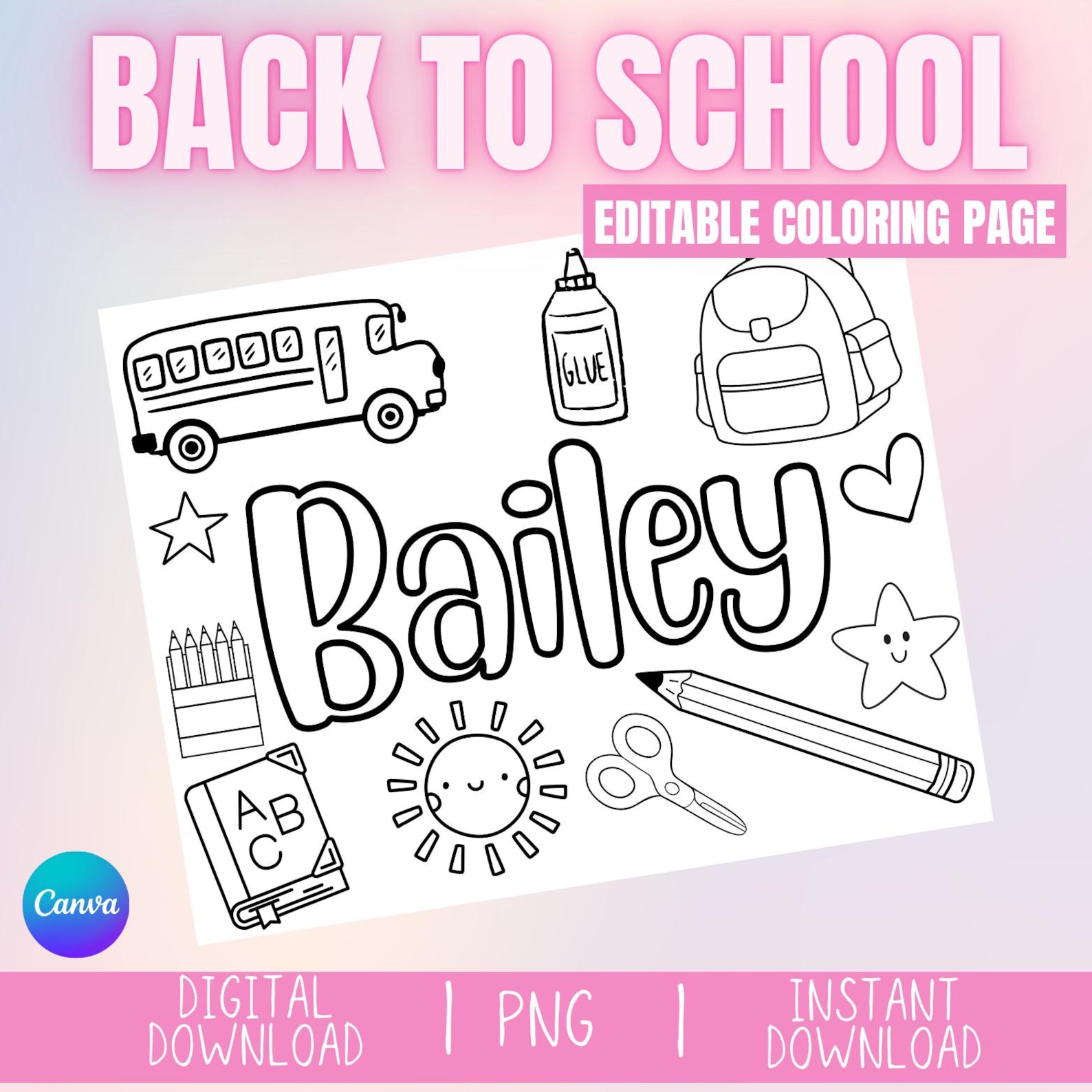 EDITABLE Back to School Printable Coloring Sheet, Whimsical Fun Cute ...