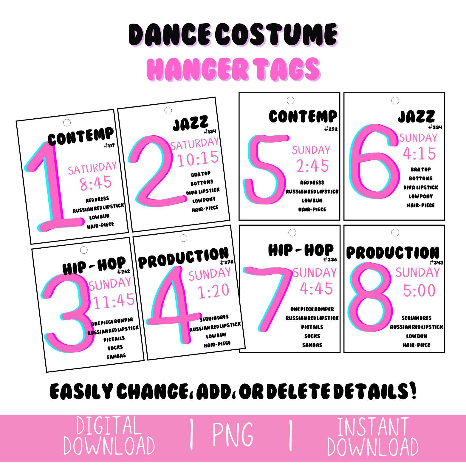 Dance Costume Hanger Tags, Dance Competition Printable Costume Garment ...