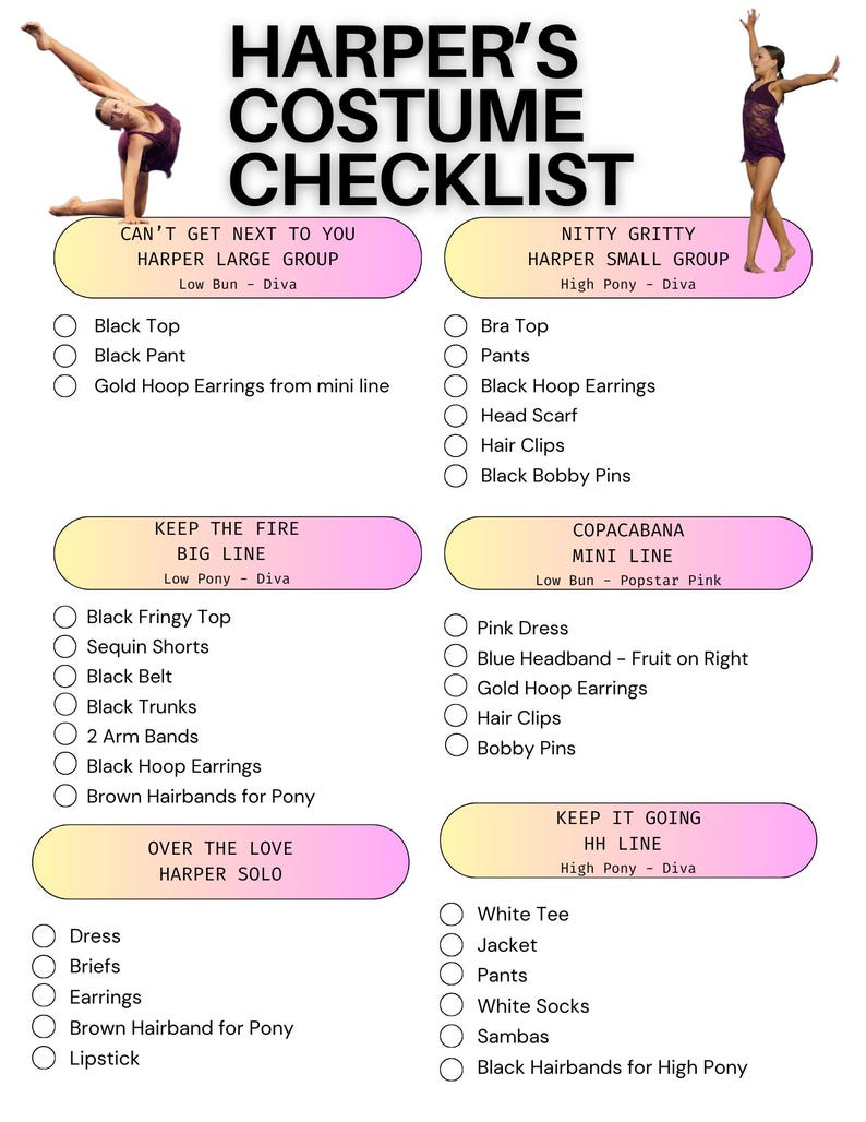 Dance Competition Costume Checklisttemplate Convention Competition ...
