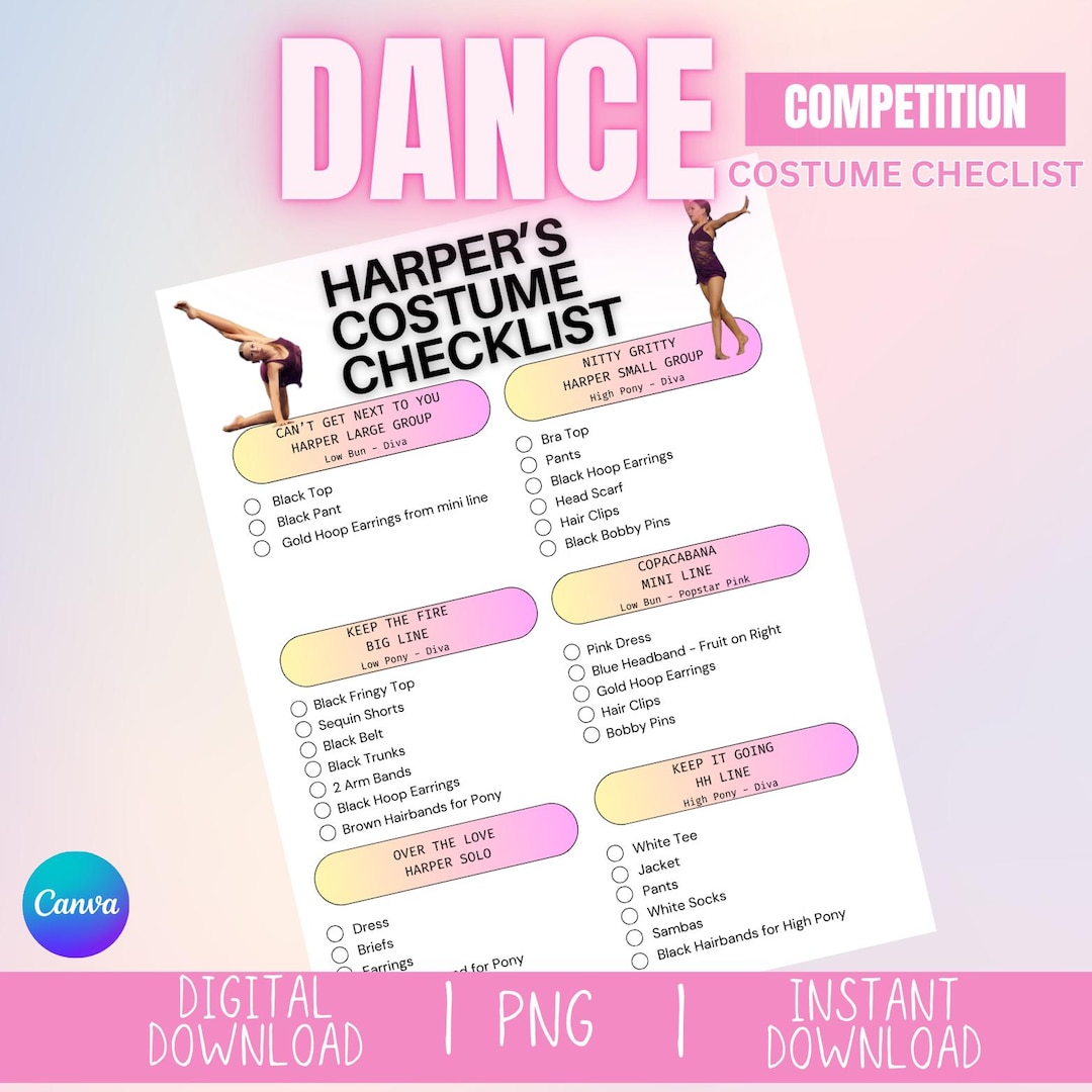 Dance Competition Costume Checklisttemplate Convention Competition ...