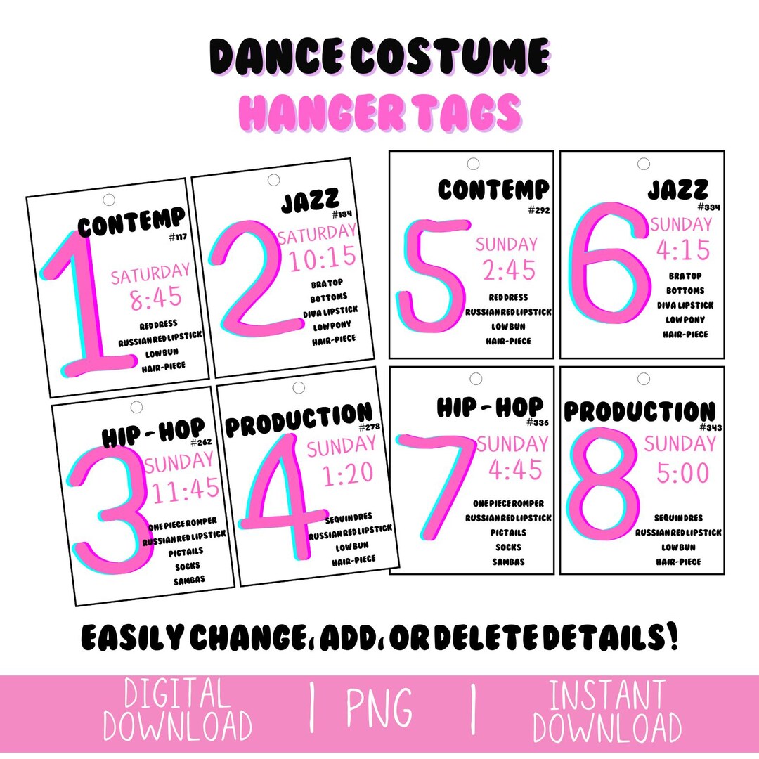 Dance Costume Hanger Tags, Dance Competition Printable Costume Garment ...