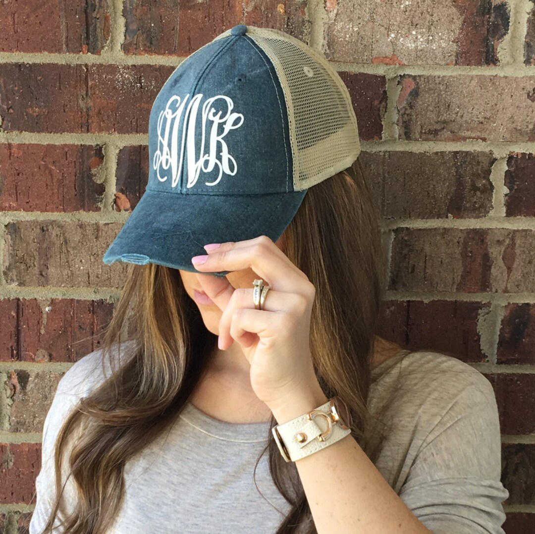 Monogram Distress Hat, Monogram Trucker Hat, Monogram Cap, Monogram ...