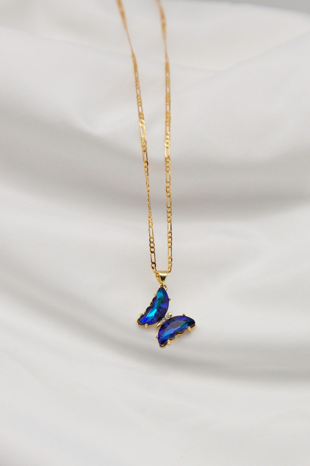 Blue Dream Necklace, 24K Gold Plated Blue Butterfly Pendant Necklace - Etsy