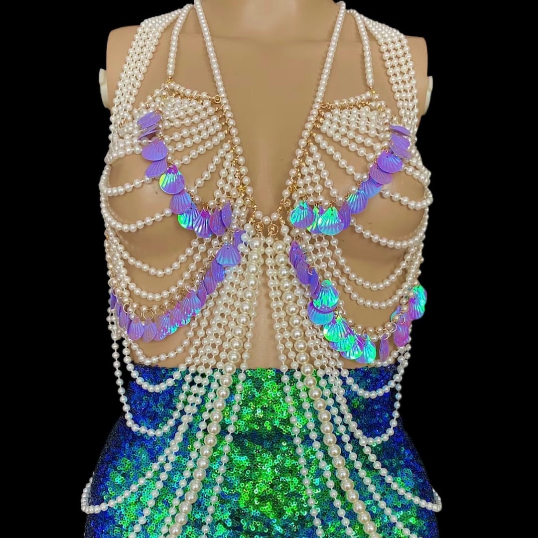 Women Mermaid Halloween Costume Pearl Body Chain Top - Etsy