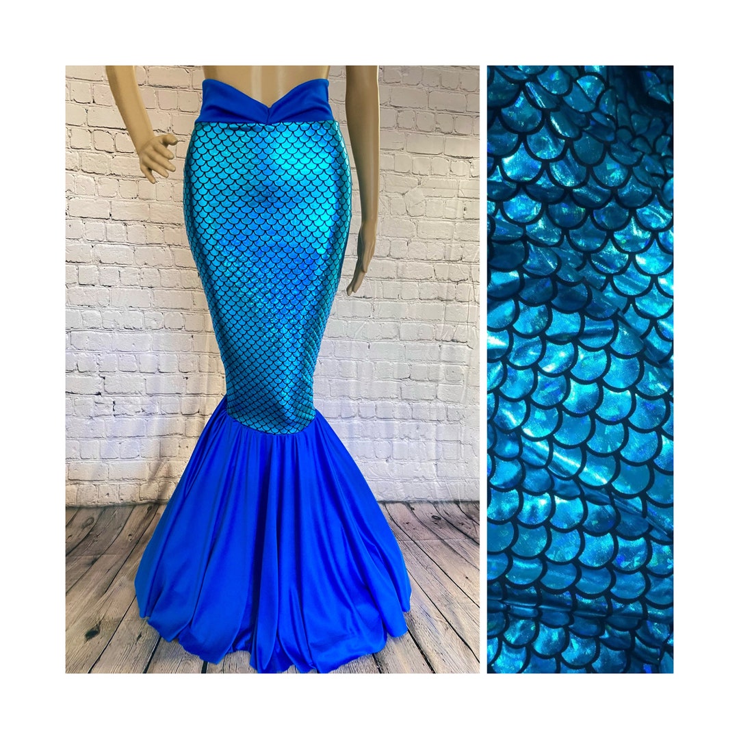 Women Blue Fish Scale Mermaid Costume Tail Skirt With High - Etsy