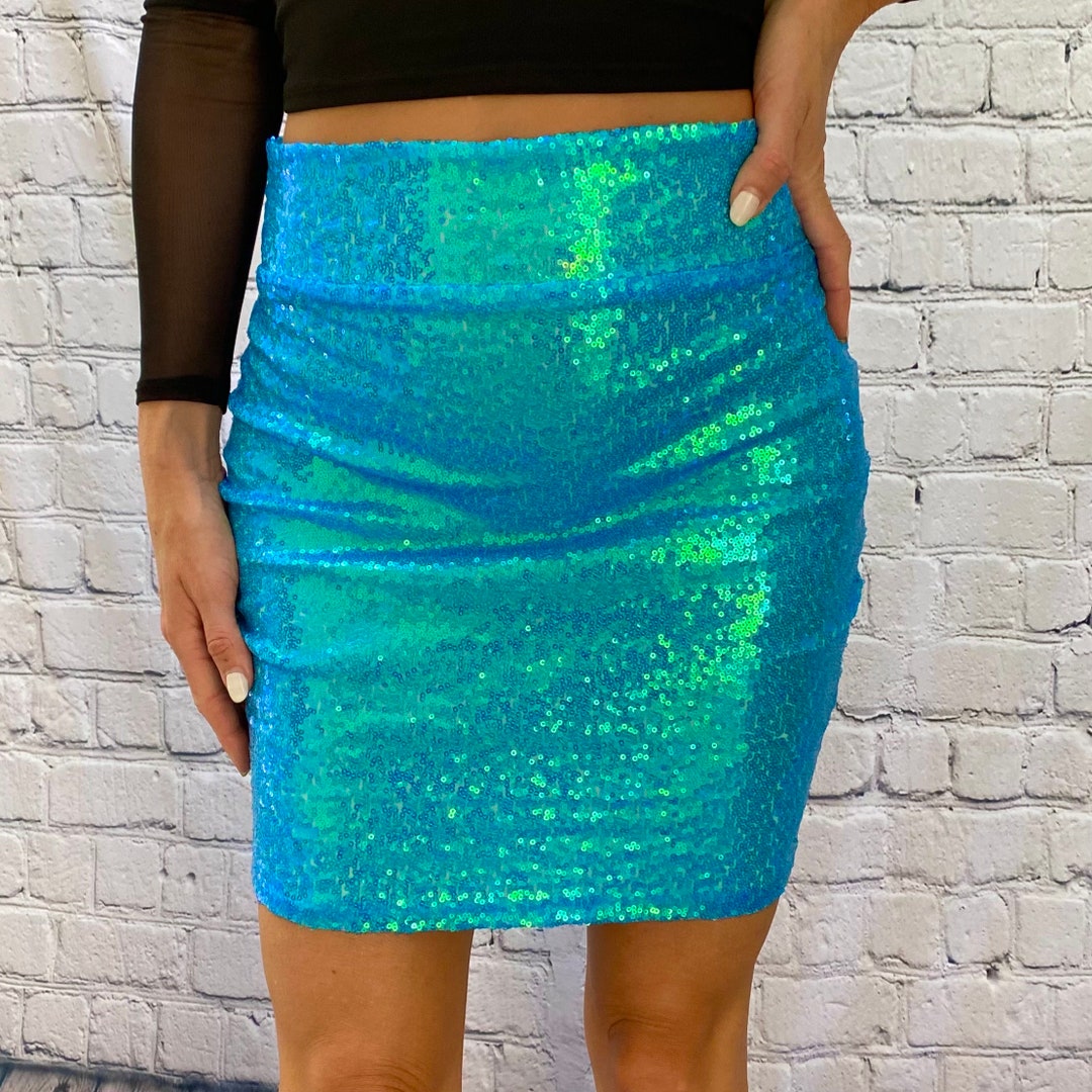 Aqua Blue Sequin Mini Skirt For Women Mermaid Tail Sexy Outfit Etsy