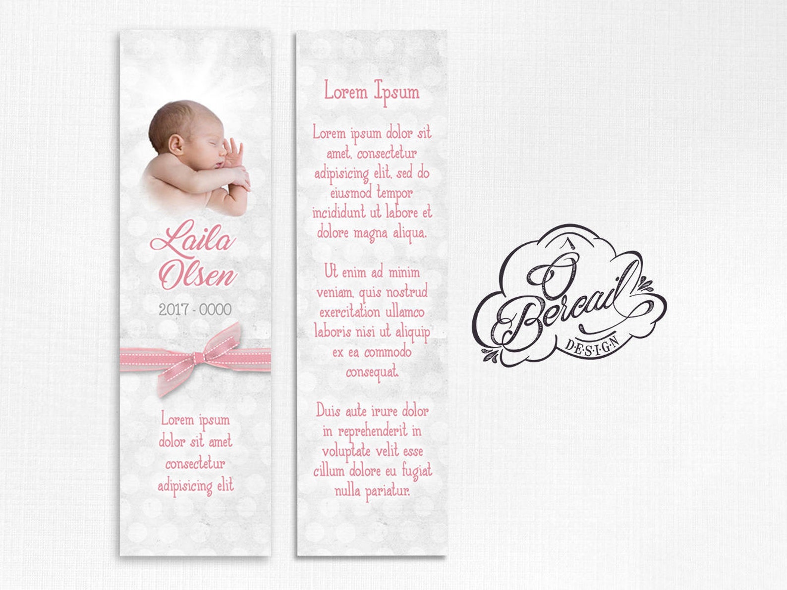 Baby Girl Memorial Bookmark with Pink Ribbon Celebration of | Etsy
