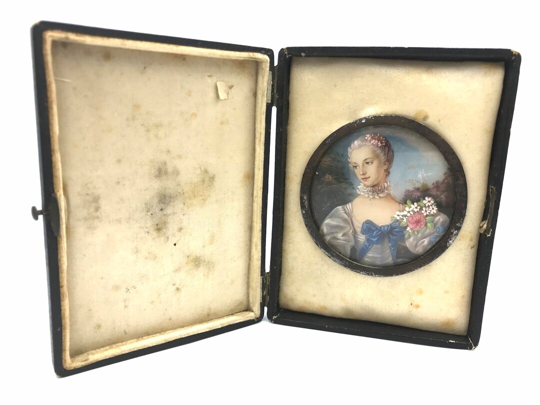 Antique Portrait Miniature With Case, 19th Century Portrait Miniature ...