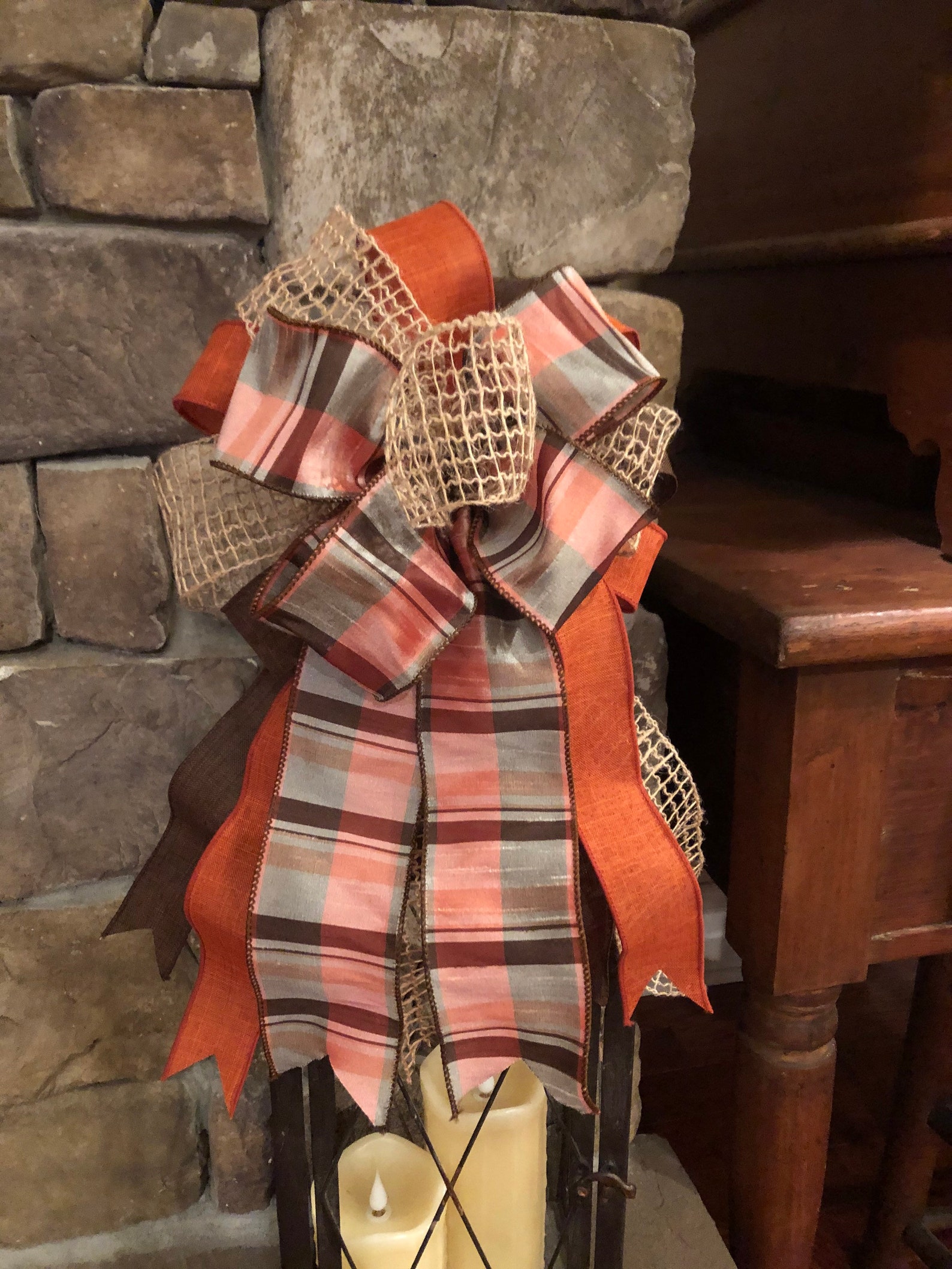 Rust Orange Fall Plaid Multi Ribbon Burlap Brown Rustic - Etsy