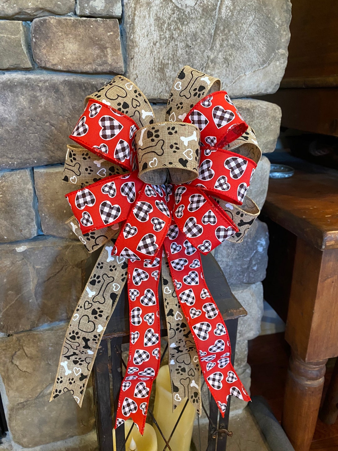 Heart Pet Lover Dog Paws Bones Buffalo Plaid Check Burlap Country ...