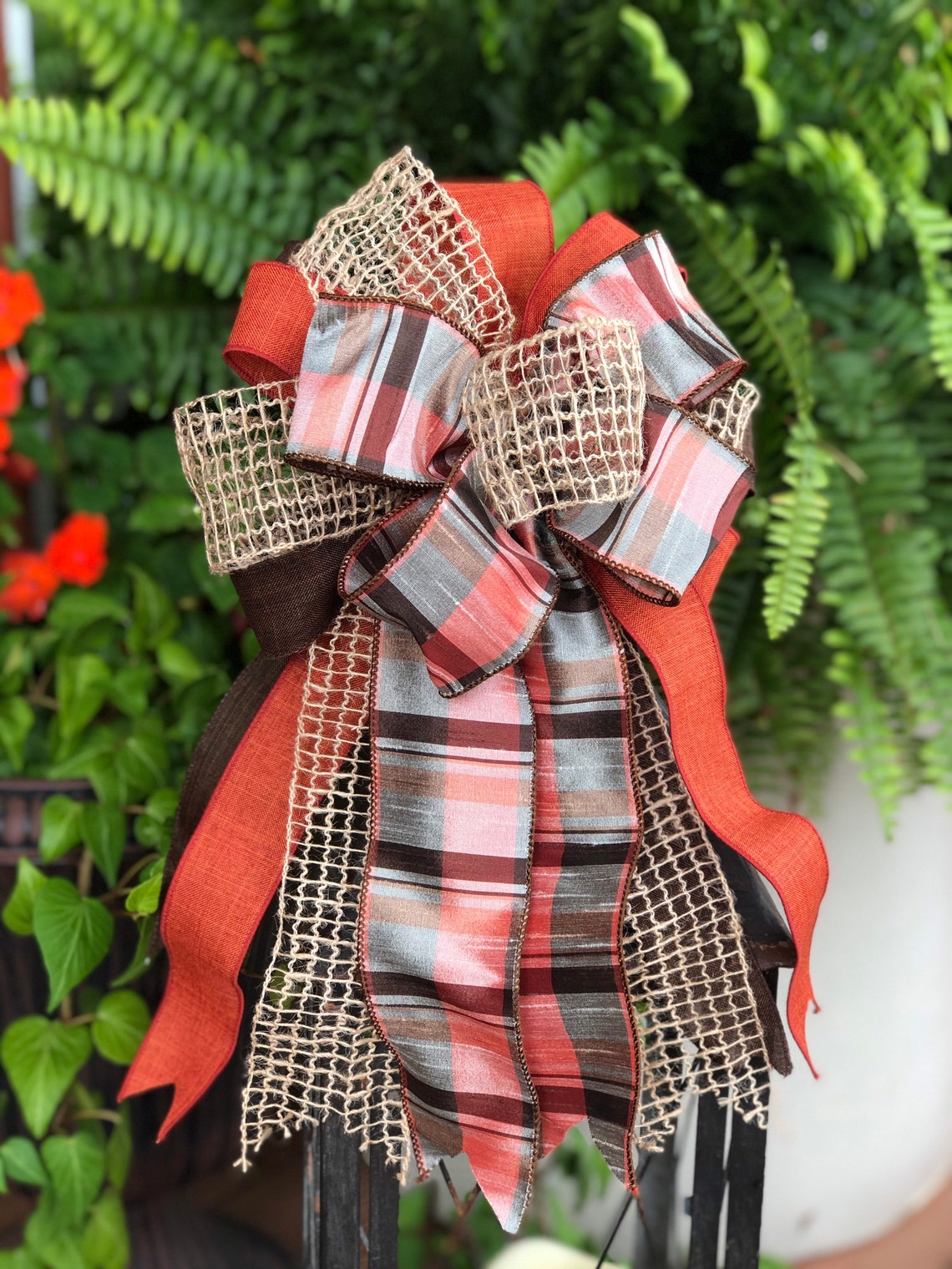Rust Orange Fall Plaid Multi Ribbon Burlap Brown Rustic - Etsy