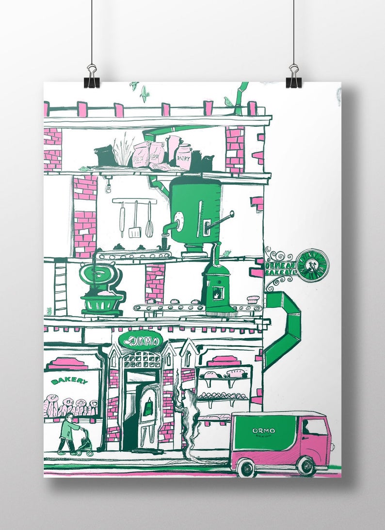 Ormeau Bakery, Belfast Illustration - High Quality Risograph Print - Etsy