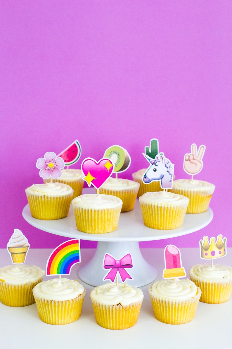 EMOJI Cupcake Topper Printable Download Cake Toppers Modern Fun - Etsy