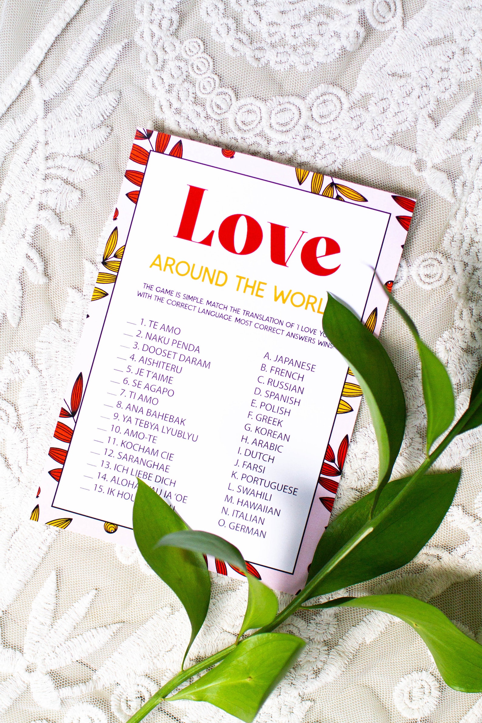 Love Language Game Bridal Shower Game Fun Games - Etsy UK