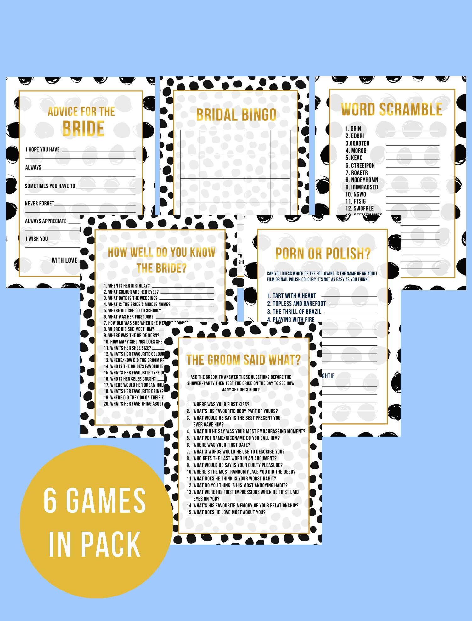 Printable Bachelorette Party Games Black & White Gold | Etsy