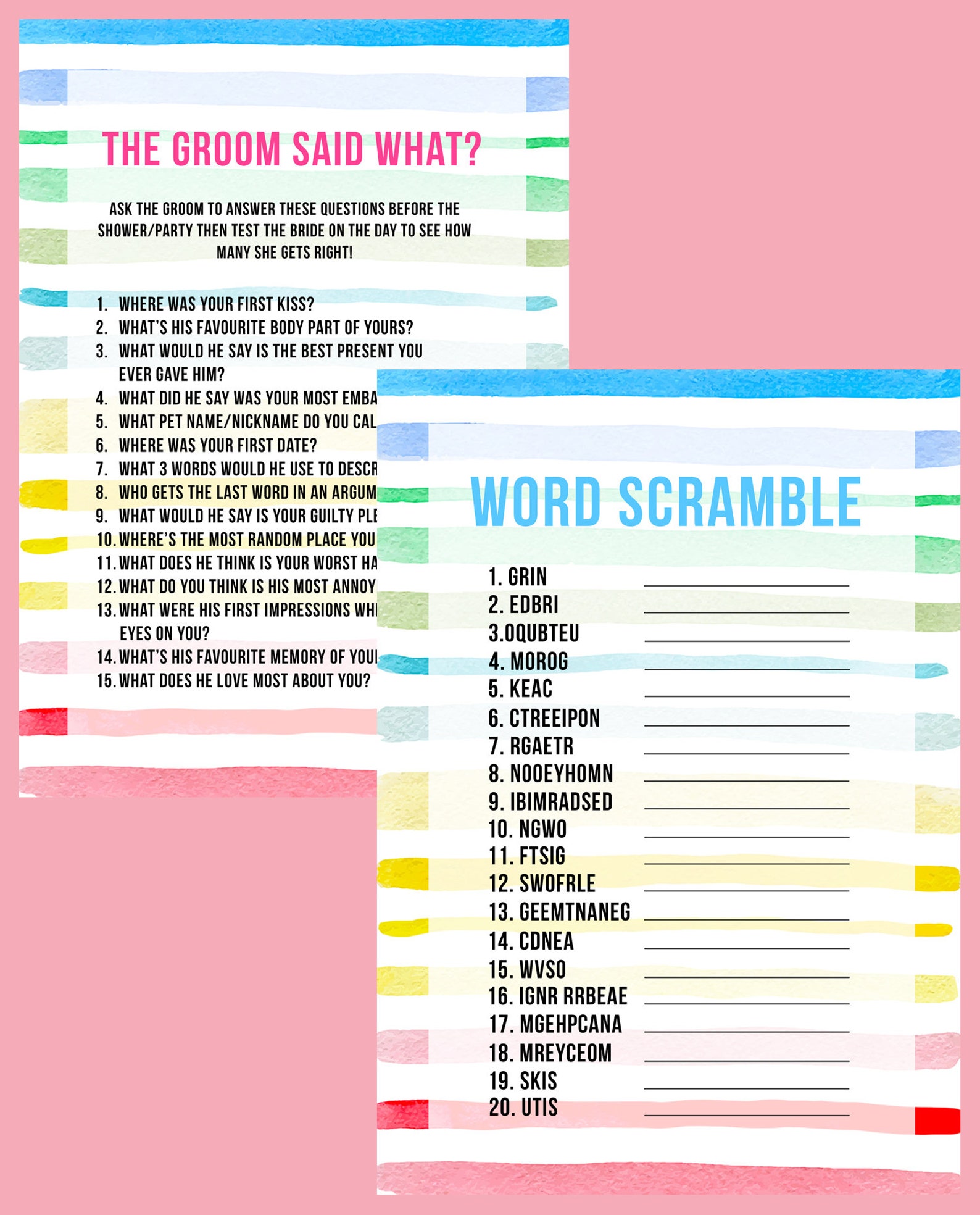 Printable Bachelorette Party Games Rainbow Watercolour - Etsy