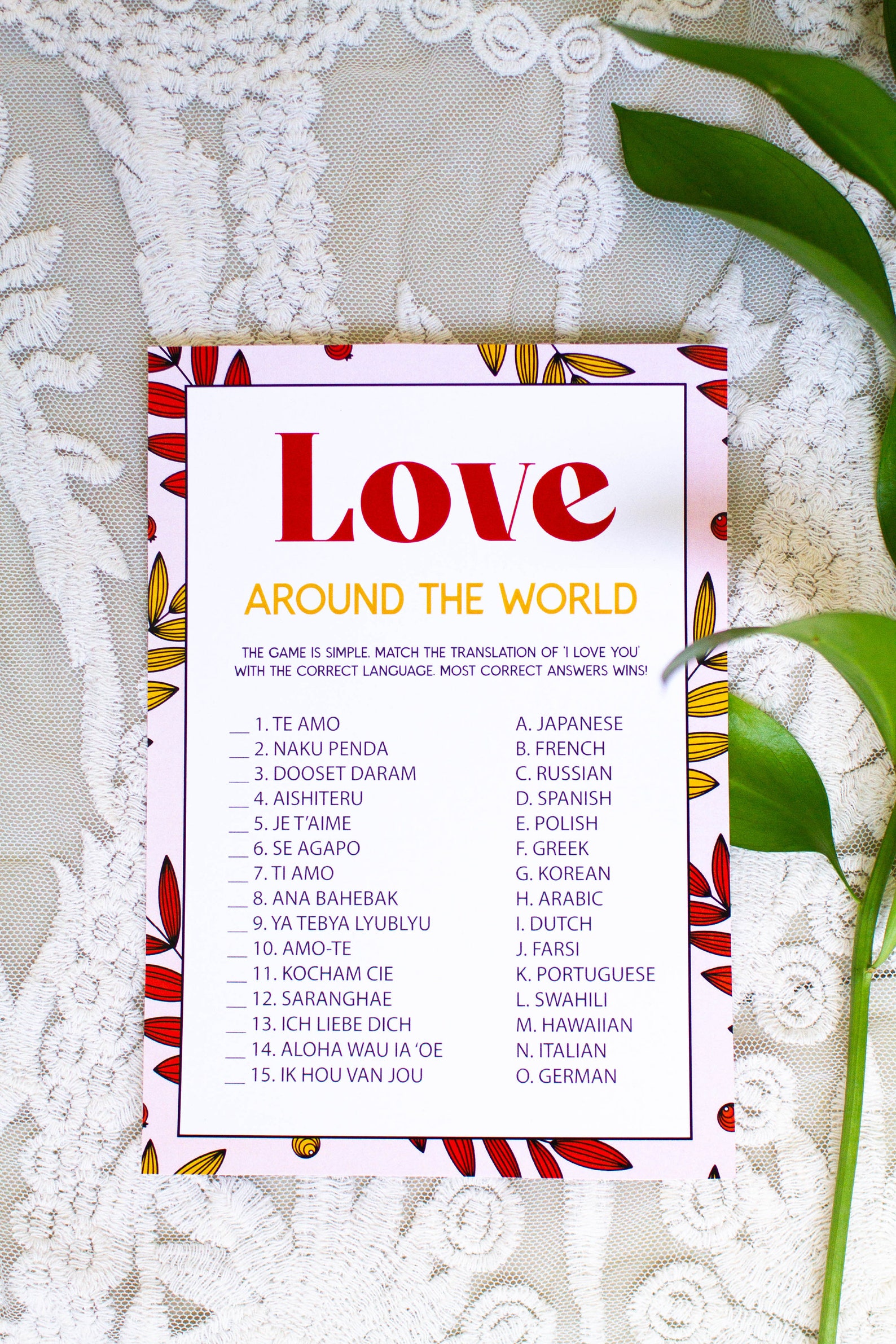 Love Language Game Bridal Shower Game Fun Games - Etsy UK