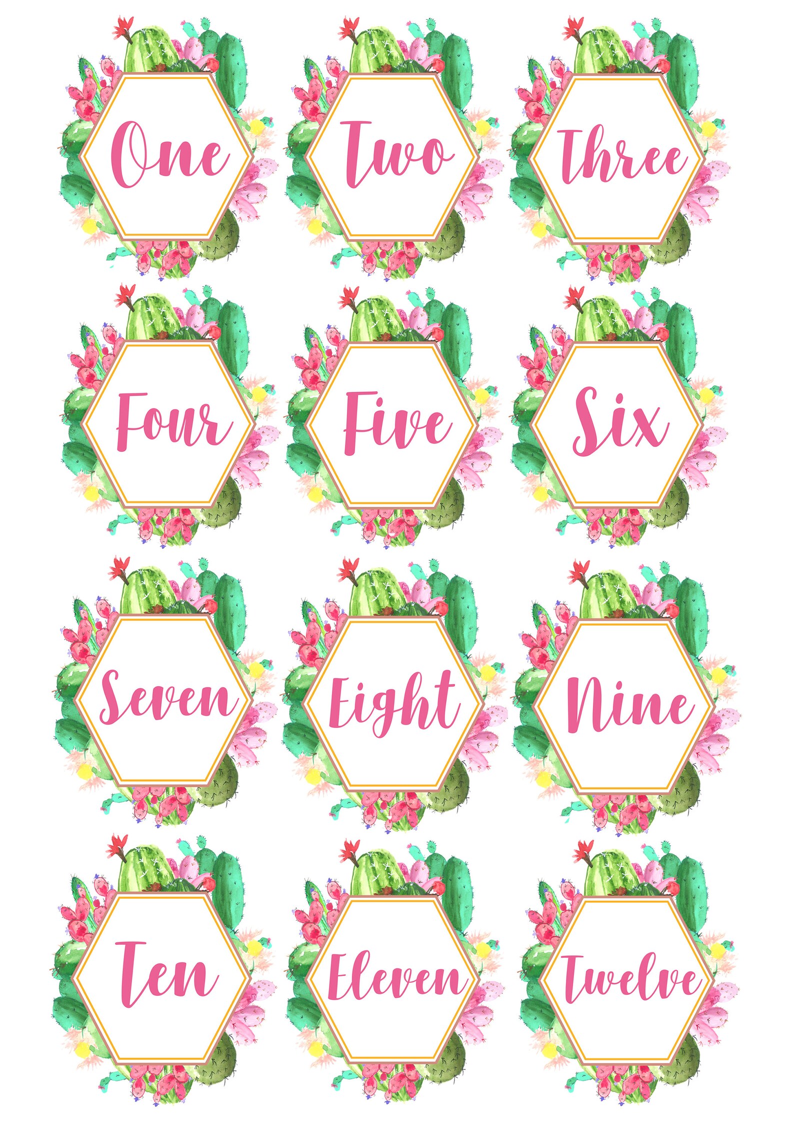 Cactus Table Numbers, Succulent Printable, Downloadable File ...