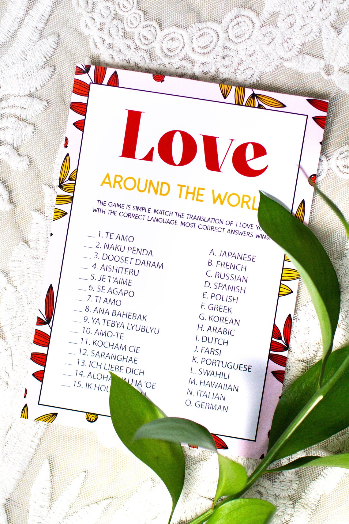 Love Language Game Bridal Shower Game Fun Games - Etsy UK