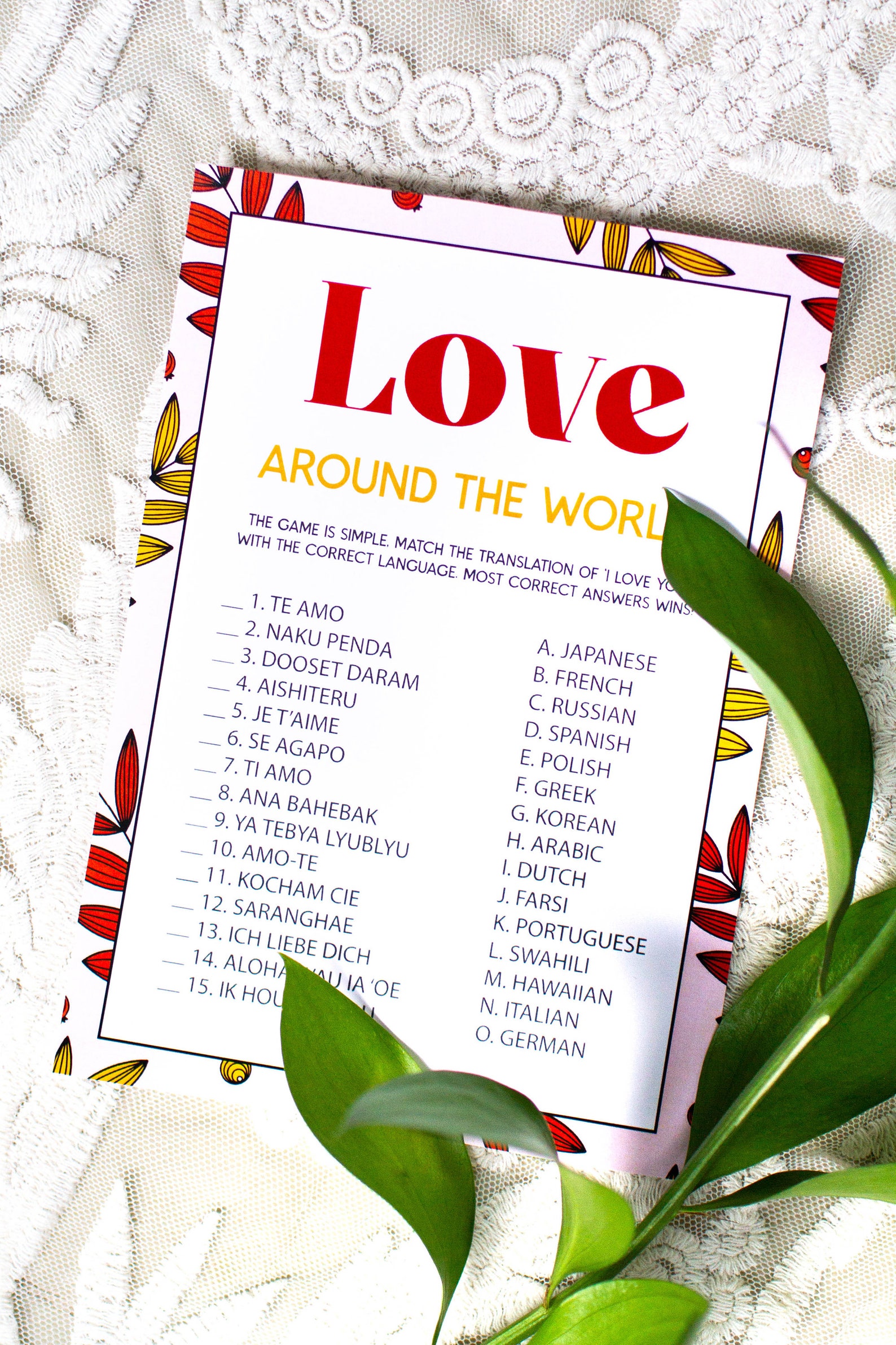 Love Language Game Bridal Shower Game Fun Games - Etsy