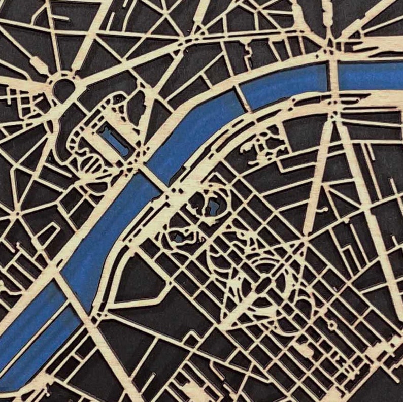 Paris Wood Laser Cut Map, Paris Laser Cut Maps, Wooden City Map 10x 10 ...