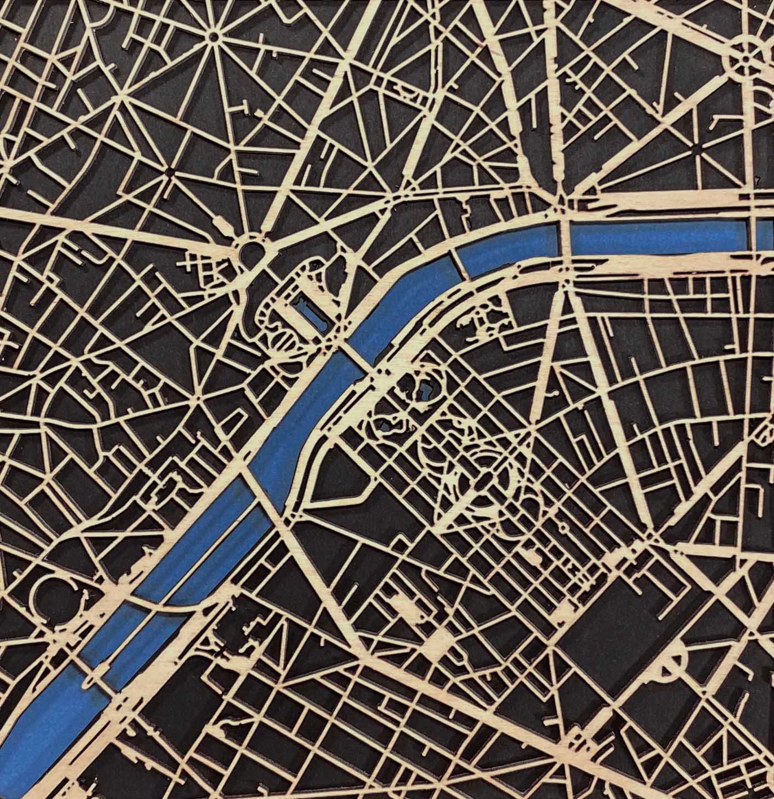 Paris Wood Laser Cut Map, Paris Laser Cut Maps, Wooden City Map 10x 10 ...