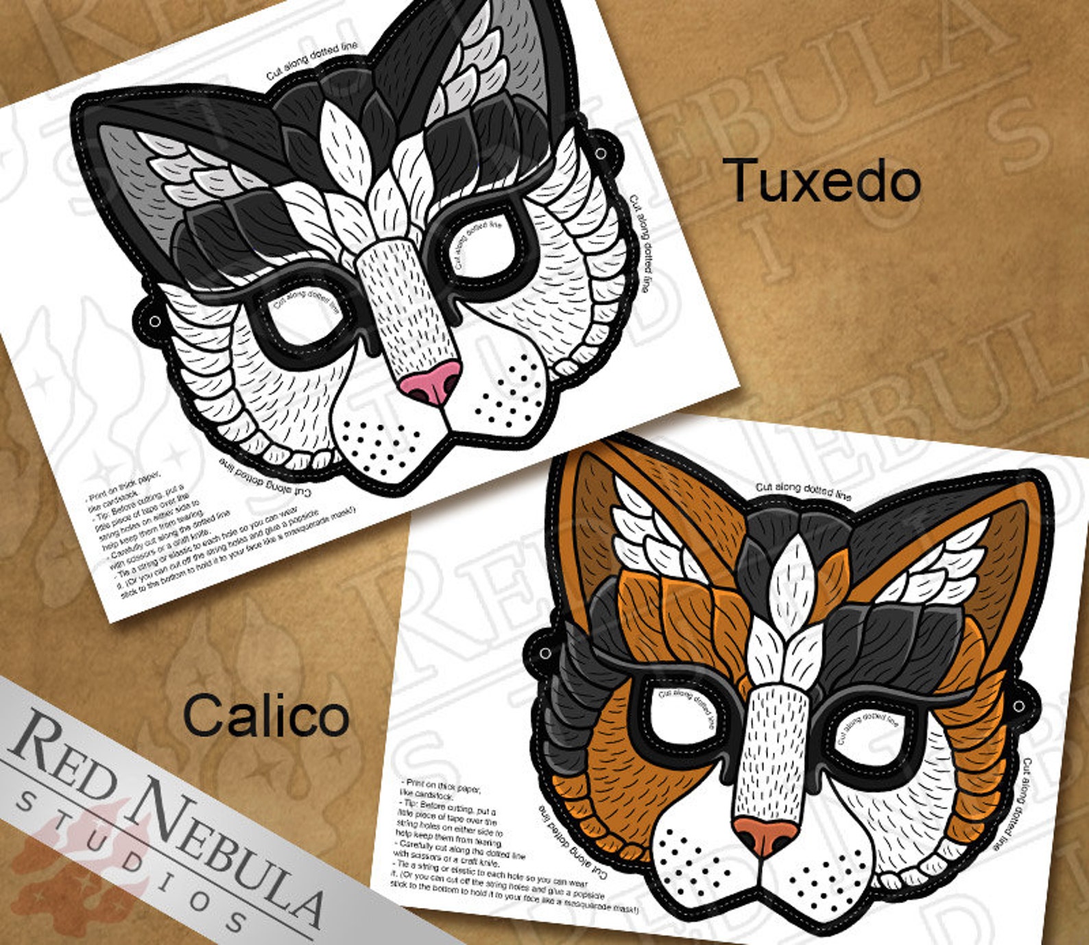 Printable Cat Masks Kitty Paper Party Mask Children's - Etsy