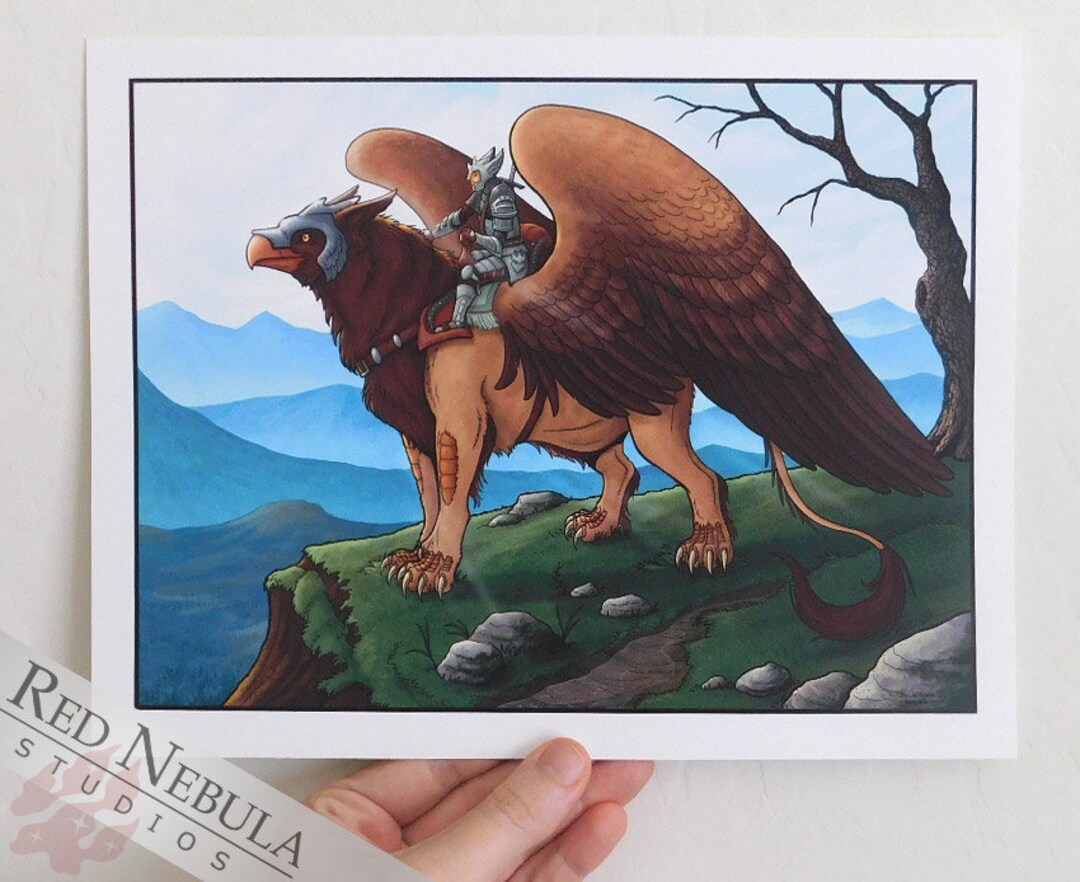 Griffon Art Print, griffon Rider, Greek Mythology Poster, Griffin or Gryphon, Fantasy Artwork, 8 ...