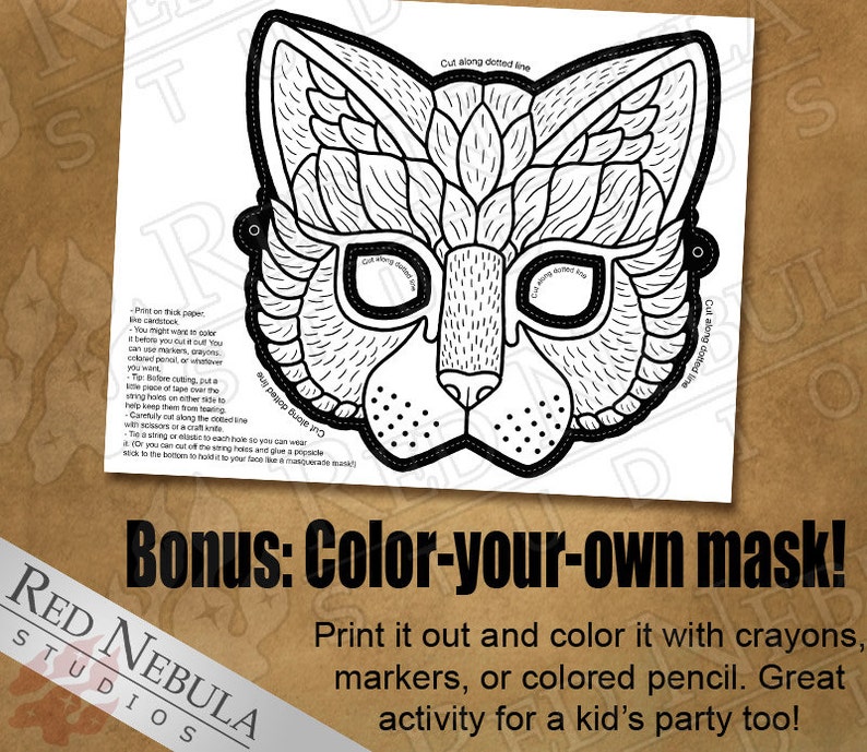 Printable Cat Masks Kitty Paper Party Mask Children's - Etsy