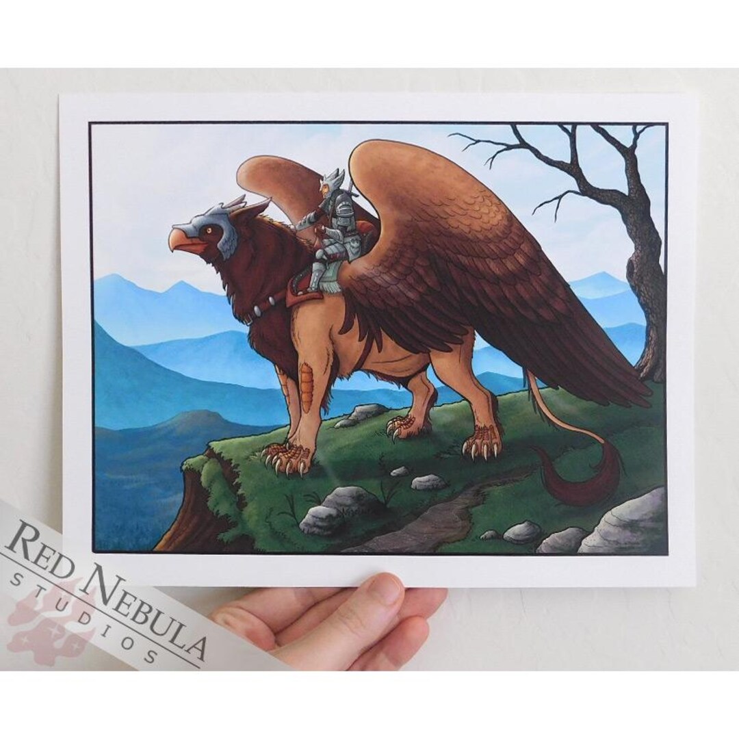 Griffon Art Print, "griffon Rider", Greek Mythology Poster, Griffin or ...