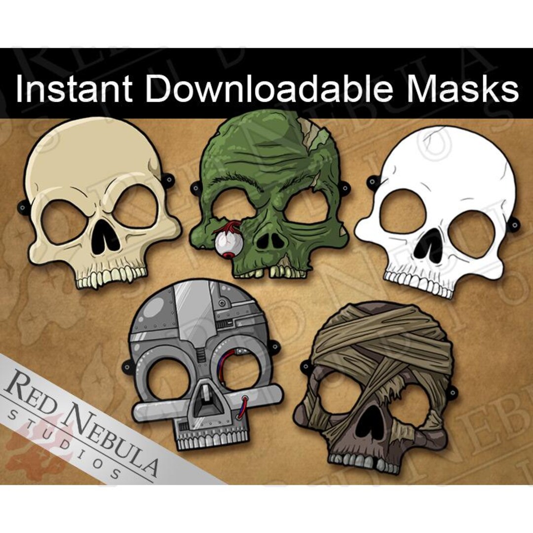 Skull Monster Masks, Instant Download, Printable Horror Masks, Zombie ...